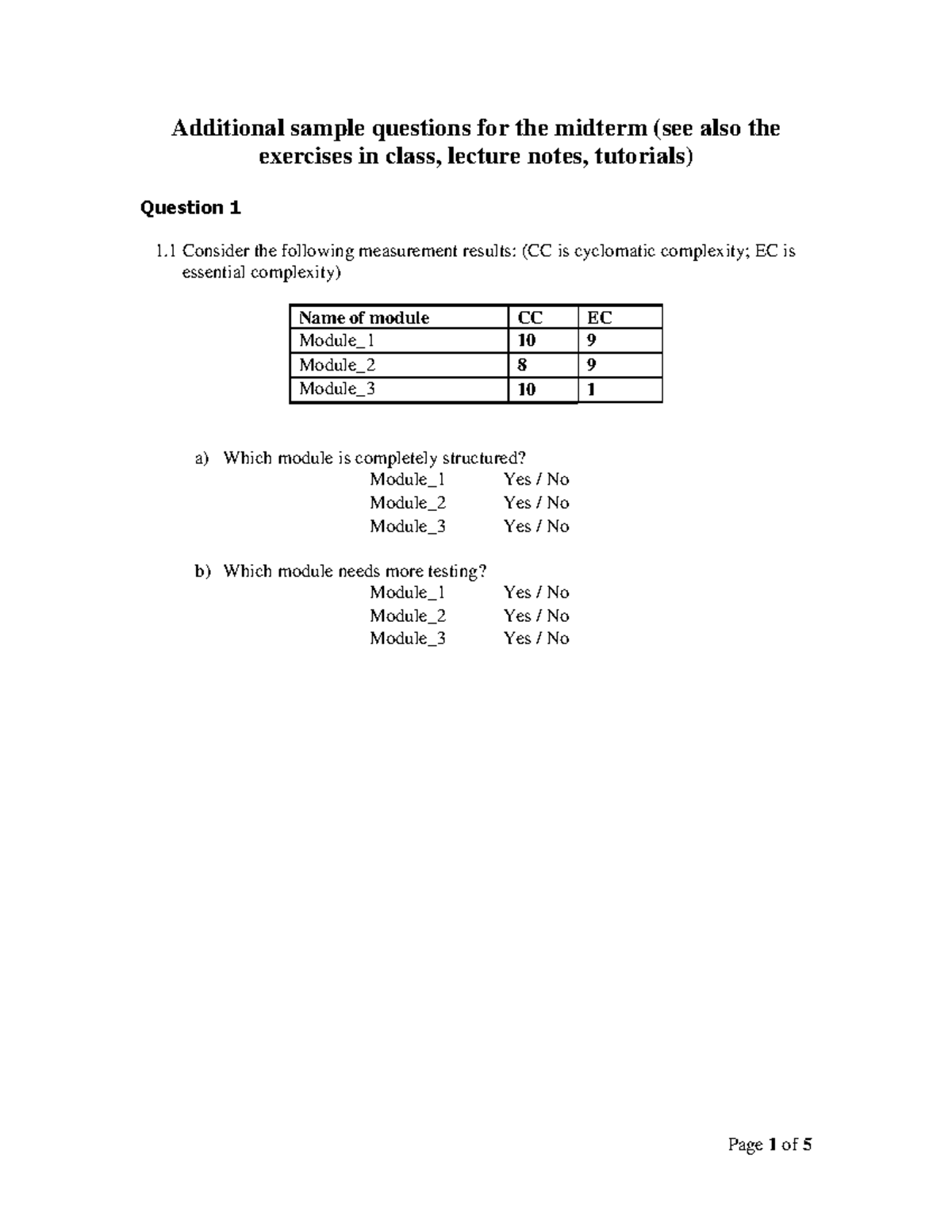 Additional Sample Questions for Midterm - Studocu