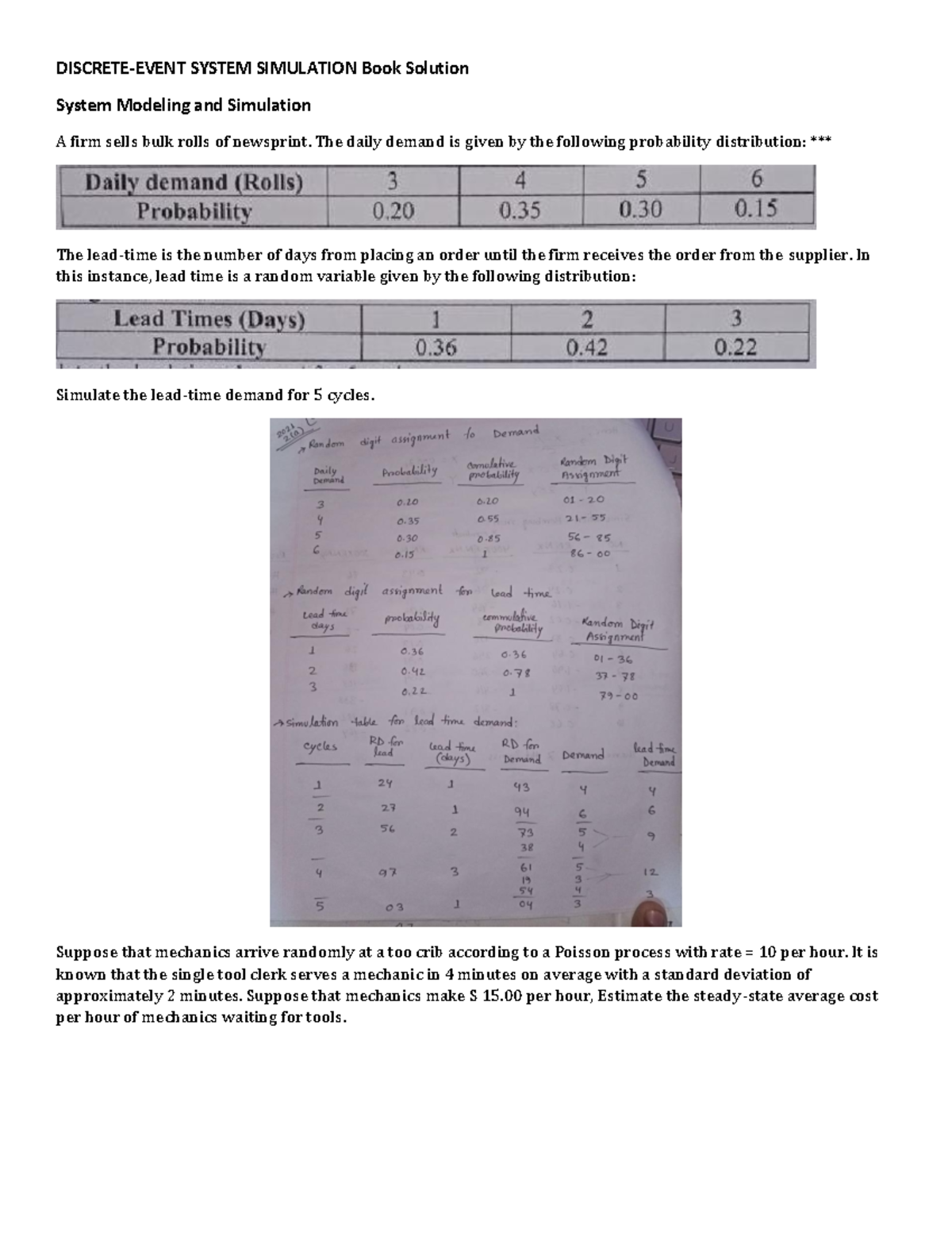 System Modeling And Simulation Discrete Event System Simulation Book