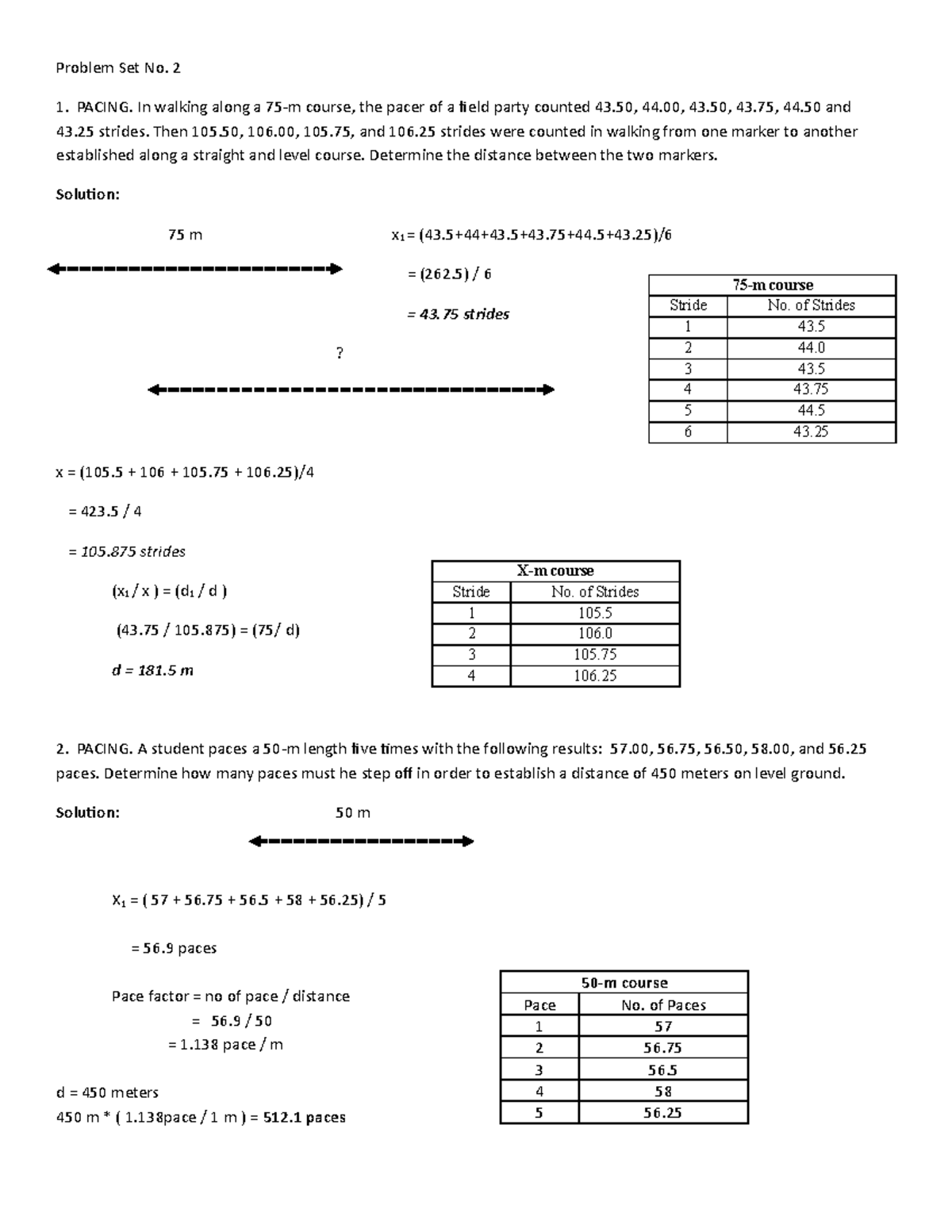 Pdfslide - Fundamentals in Surveying - Problem Set No. 2 PACING. In walking along a 75-m course ...