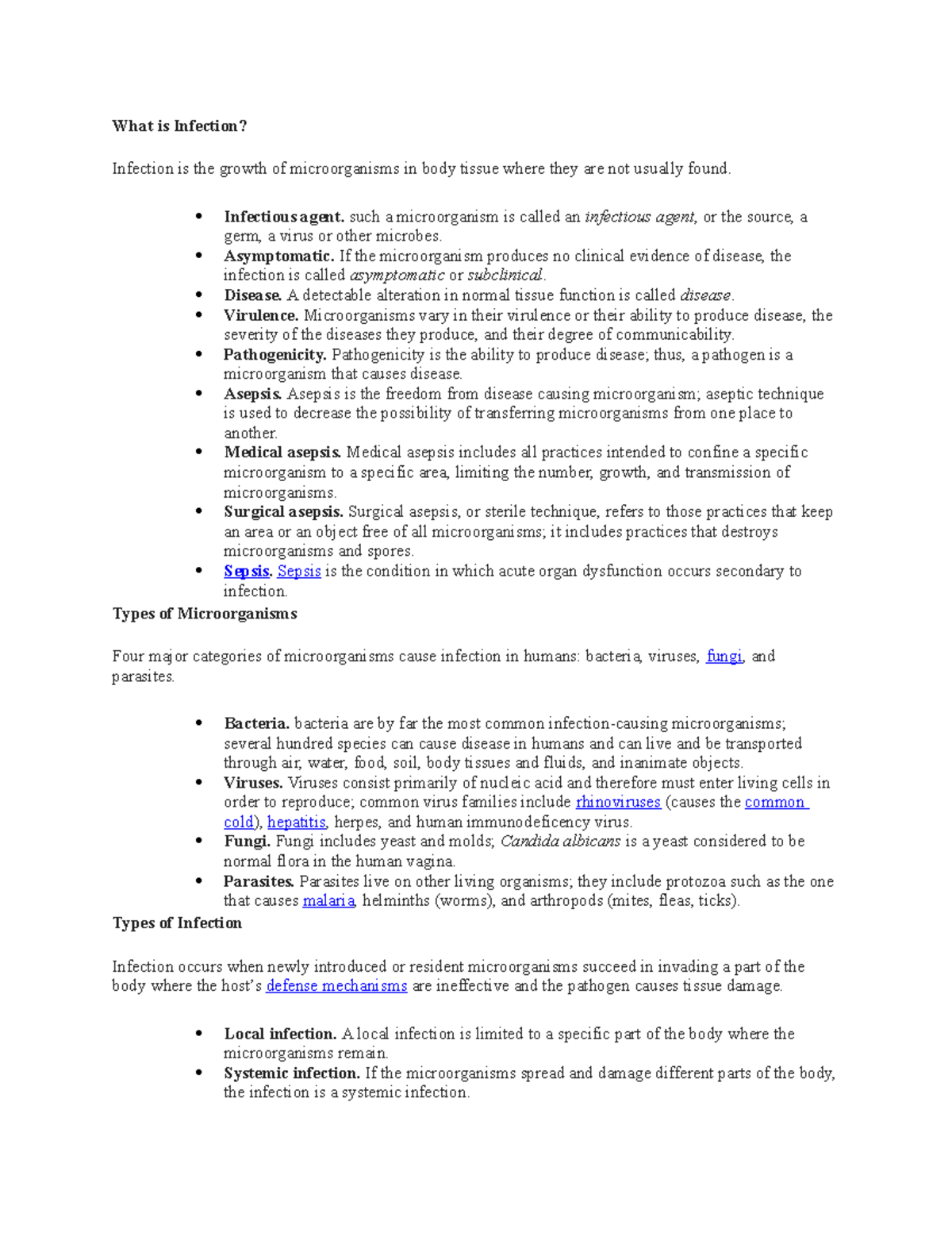 Infectious Disease Notes - What is Infection? Infection is the growth ...