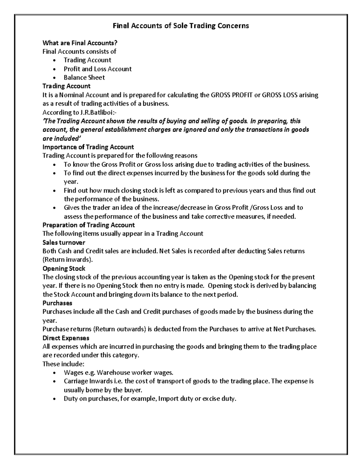 Sole trading cconcern notes final - What are Final Accounts? Final ...