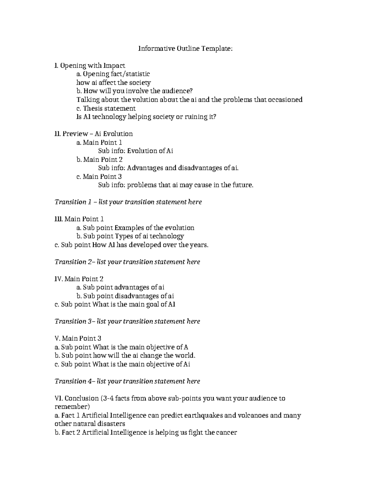 Day 13 Informative Outline Template - Informative Outline Template: I ...