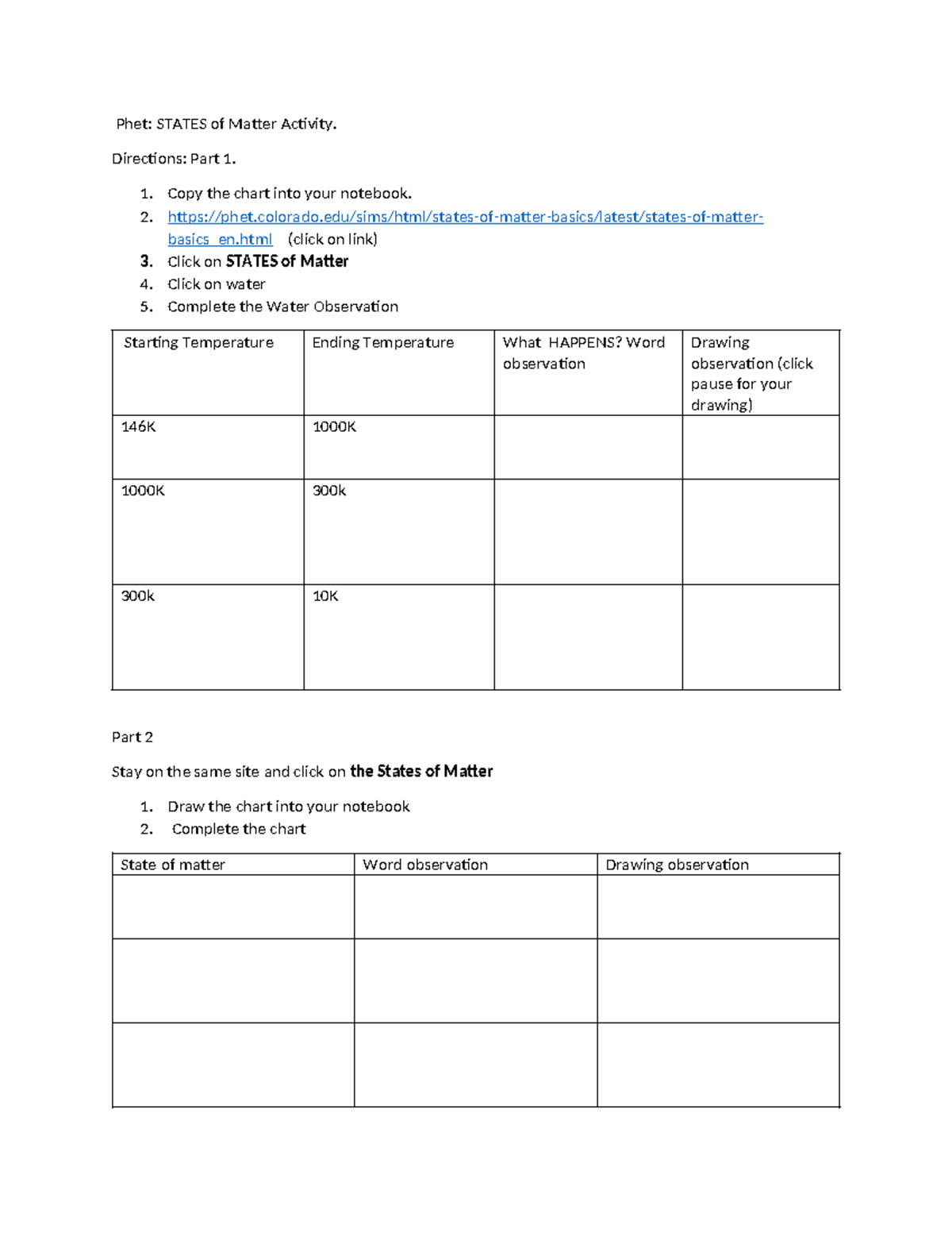 Phet and Gizmo activity water for 7th grade - Phet: STATES of Matter ...