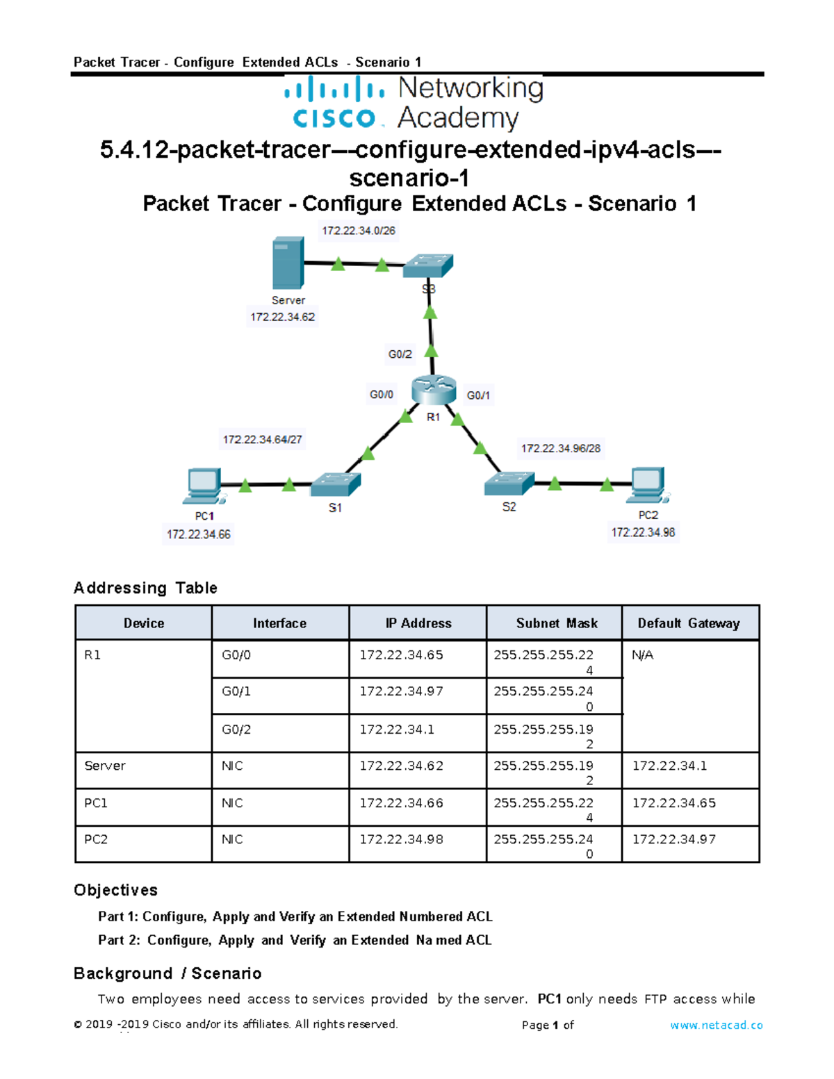 5.4.12-packet-tracer -configure-extended-ipv4-acls -scenario-1 - 2019 -2019 Cisco and/or its ...