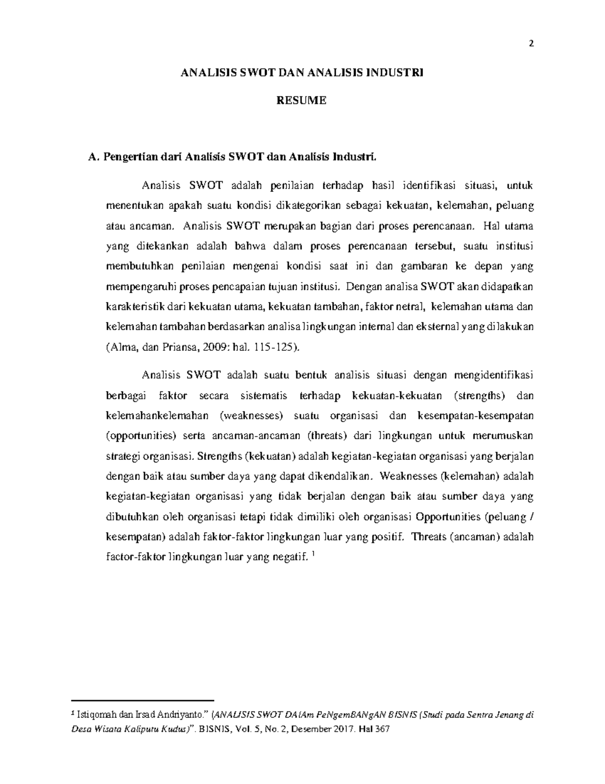 Analisis SWOT dan Analisis Industri - ANALISIS SWOT DAN ANALISIS ...