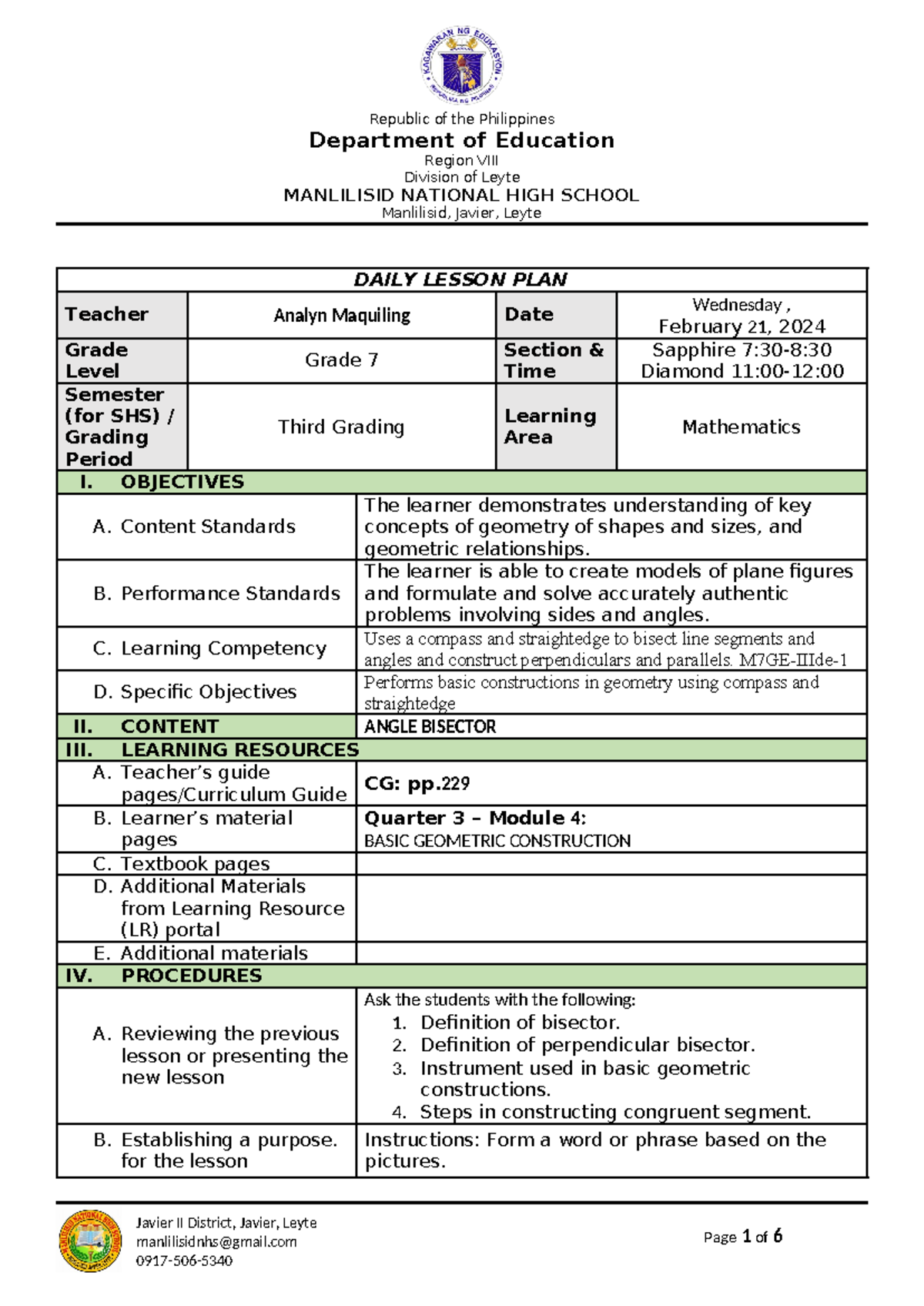 Segment-Bisector-LP - Lesson plan on how to bisect segment - Javier II ...
