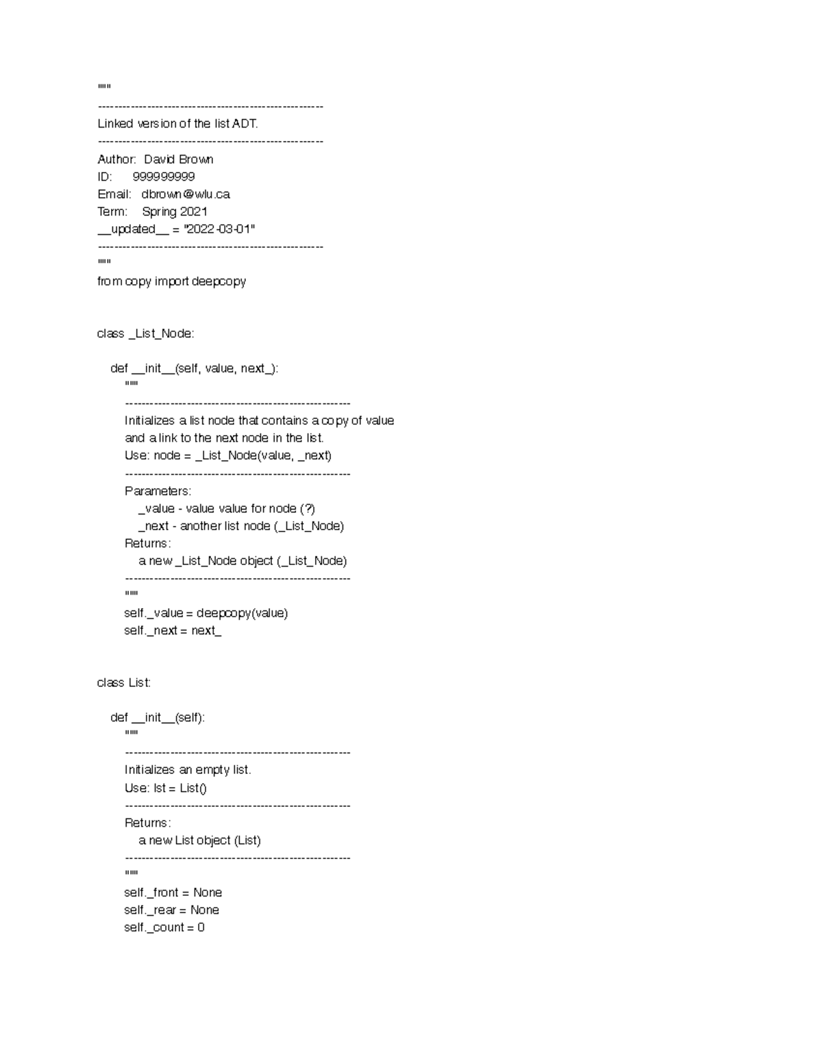 Linked list - This is the assignment of CP164. - """ - Linked version of the list - Studocu