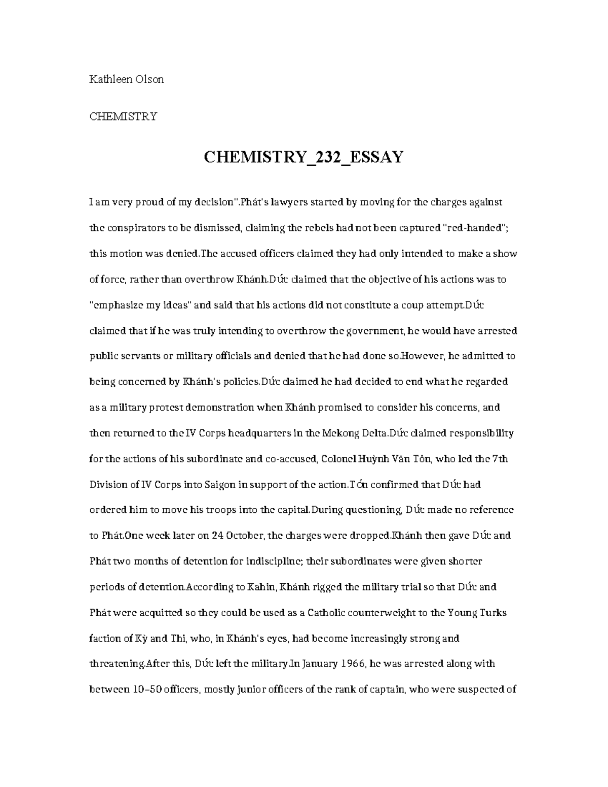 Chemistry 232 Essay - ensc 101 - Kathleen Olson CHEMISTRY CHEMISTRY_232 ...