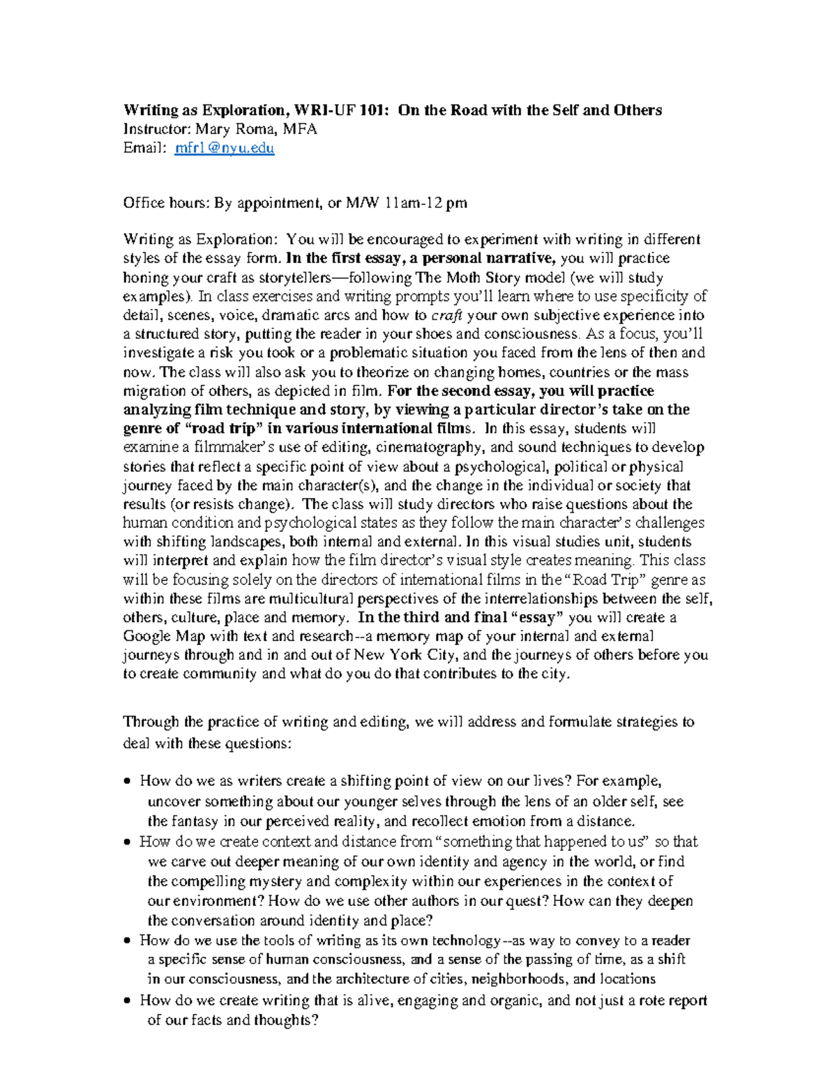 Fall 2022 Syllabus Writing as Exploration (3) - Writing as Exploration ...