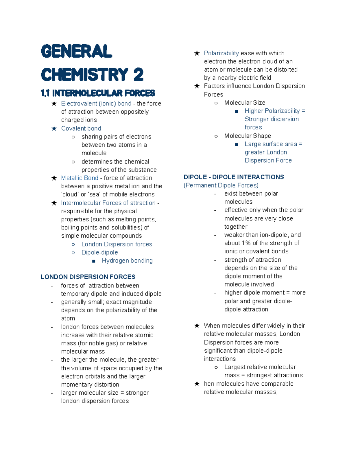 General Chemistry 2 - GENERAL CHEMISTRY 2 1 INTERMOLECULAR FORCES ...