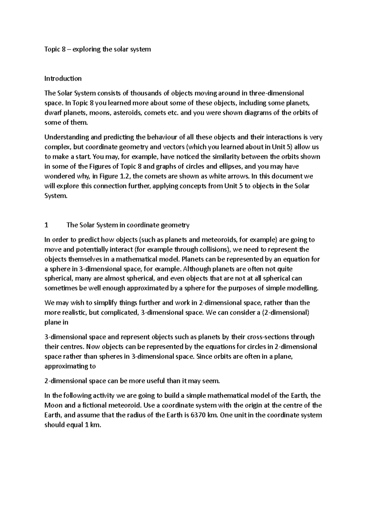 Topic 8 - part 1 - Topic 8 – exploring the solar system Introduction ...