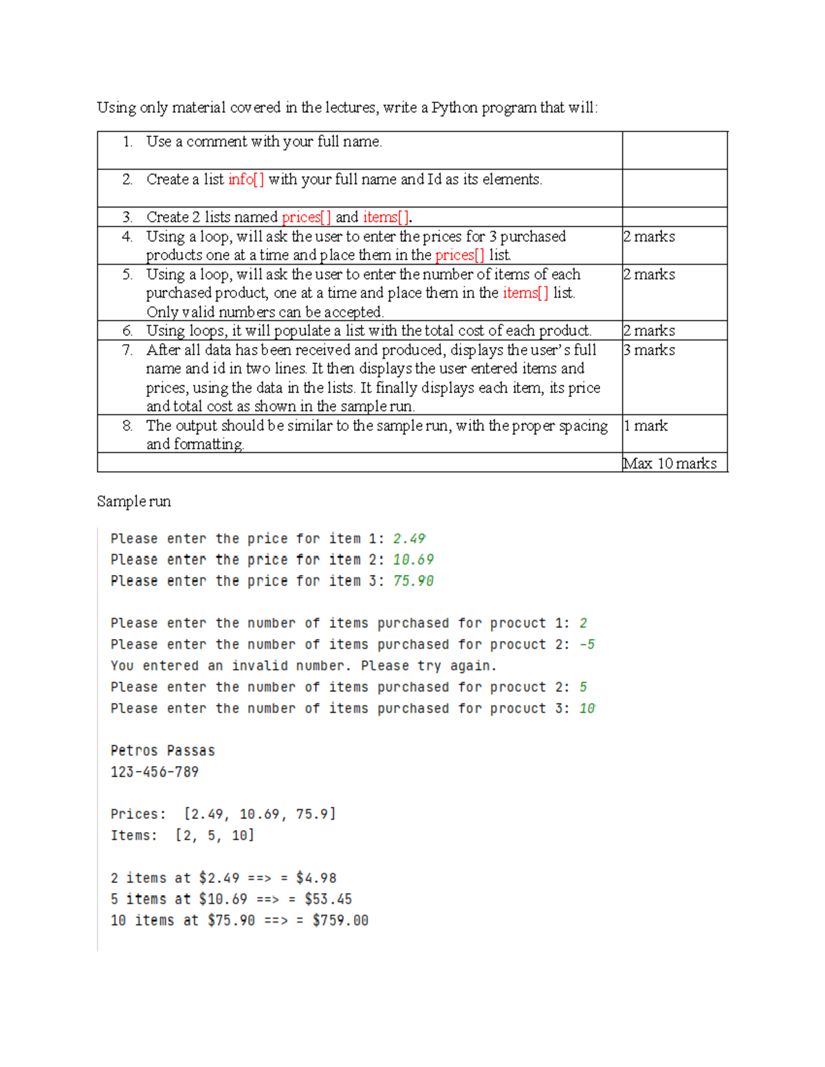 Lab 6 - B - study - Using only material covered in the lectures, write a Python program that ...