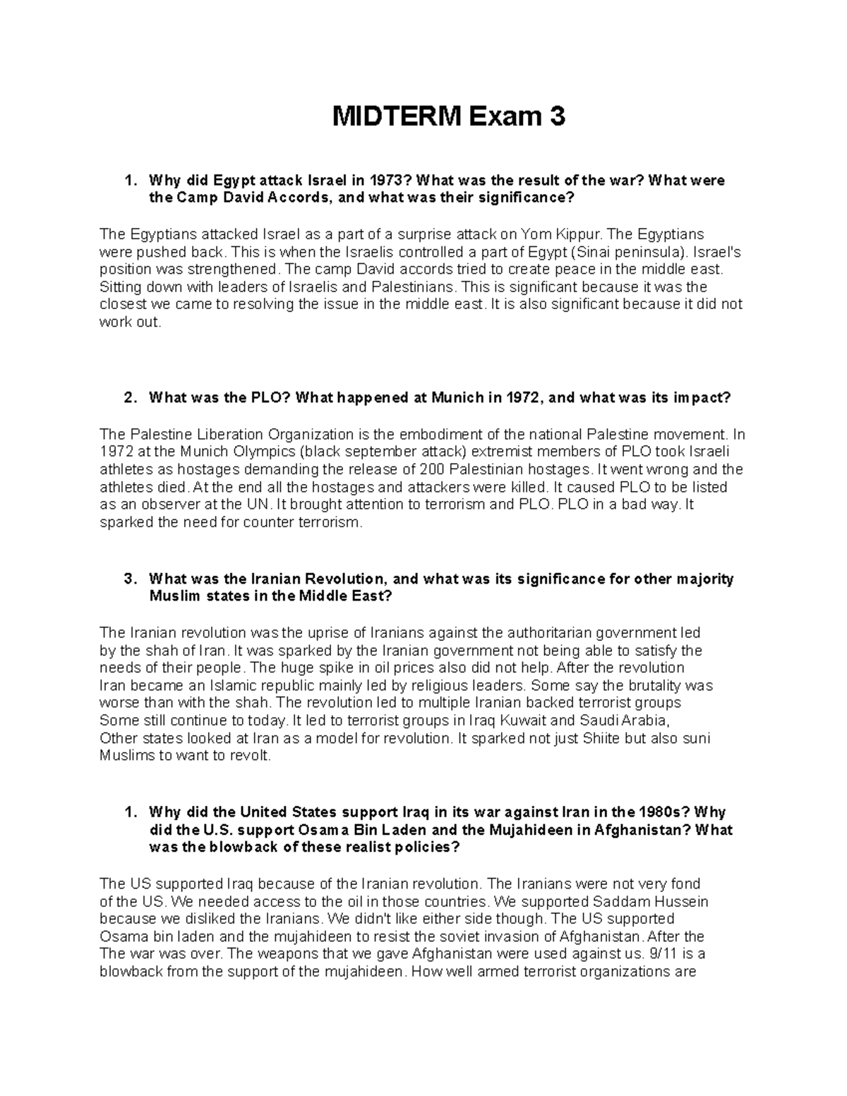 HIS 296 Midterm Exam 3 - MIDTERM Exam 3 Why did Egypt attack Israel in ...