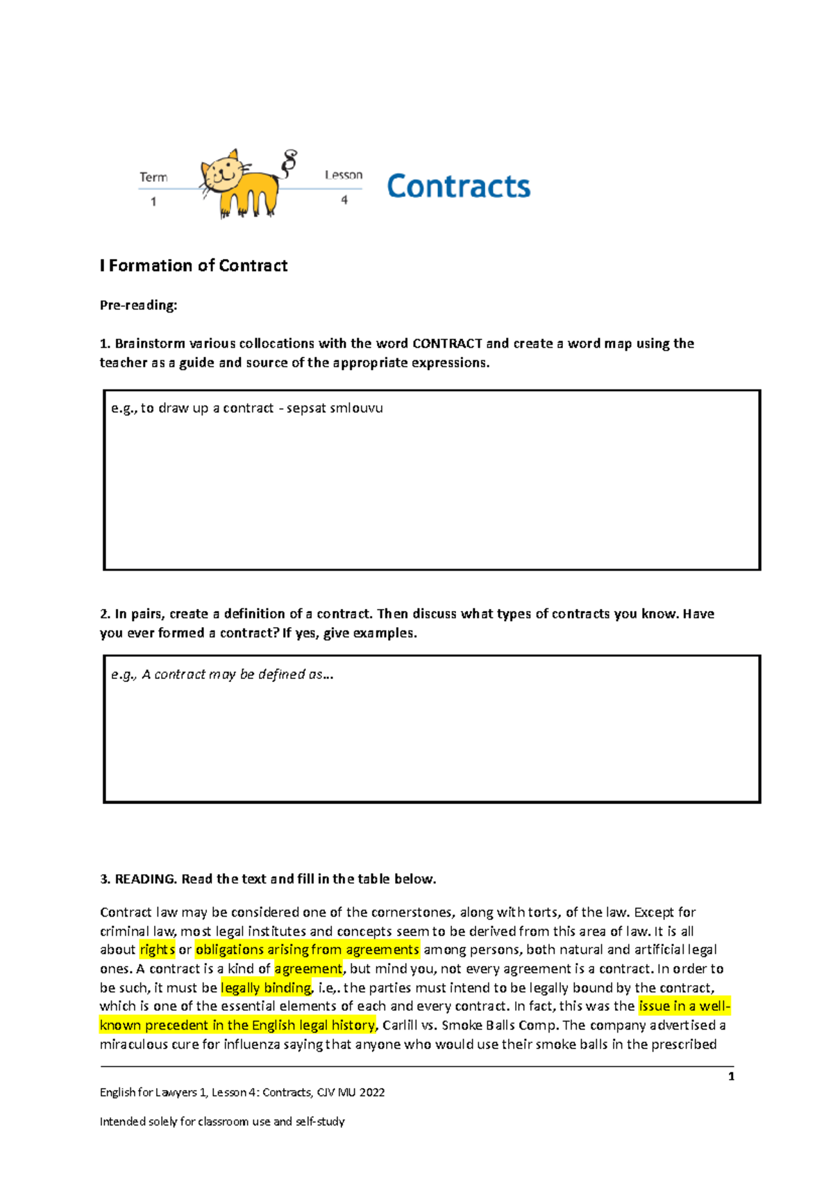Lesson 04 Contracts - ... - I Formation of Contract Pre-reading: 1 ...