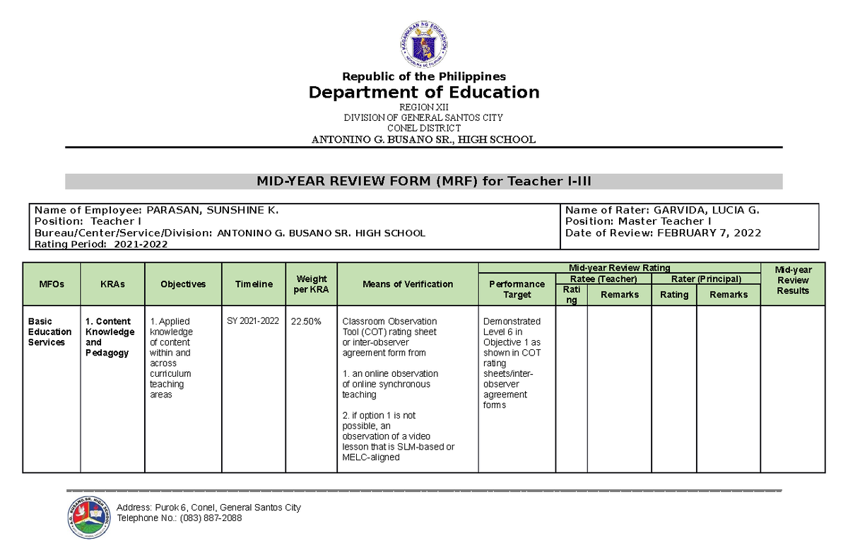 Parasan-sunshine-MRF - Department of Education REGION XII DIVISION OF ...