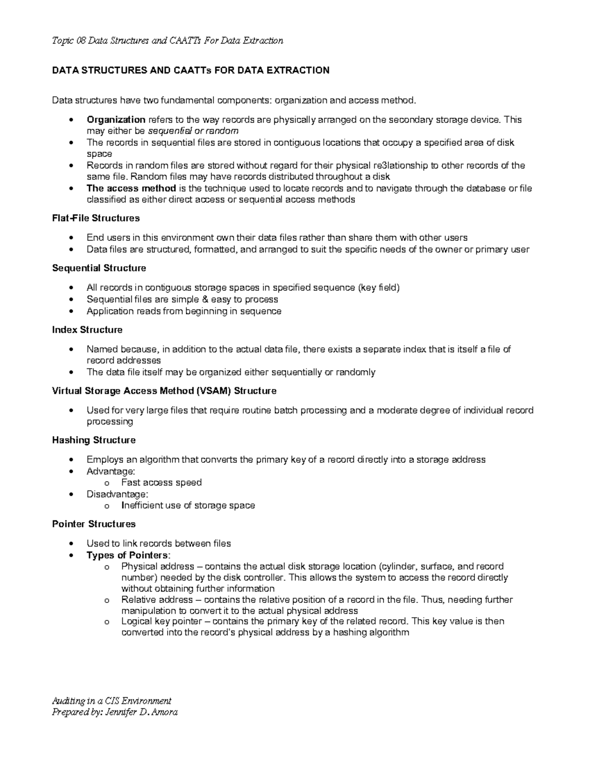 Topic 08 Data Structure and Caatts for Data Extraction - Auditing in a CIS Environment DATA ...