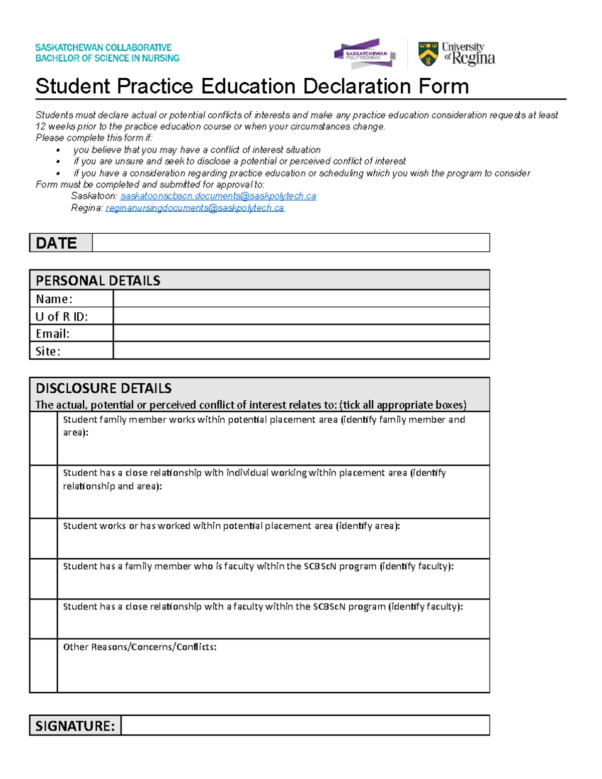 Practice Education Declaration Form - Student Practice Education ...