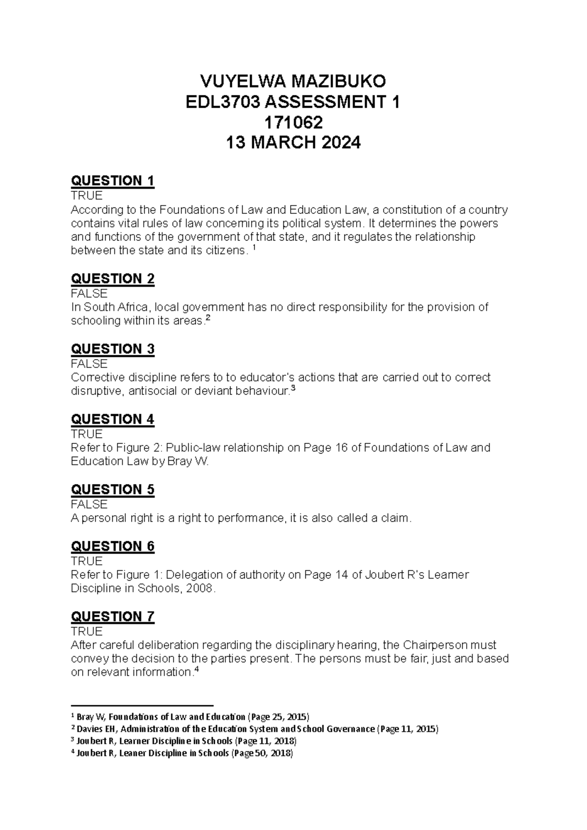 EDL3703 Assessment 1 - VUYELWA MAZIBUKO EDL3703 ASSESSMENT 1 171062 13 ...