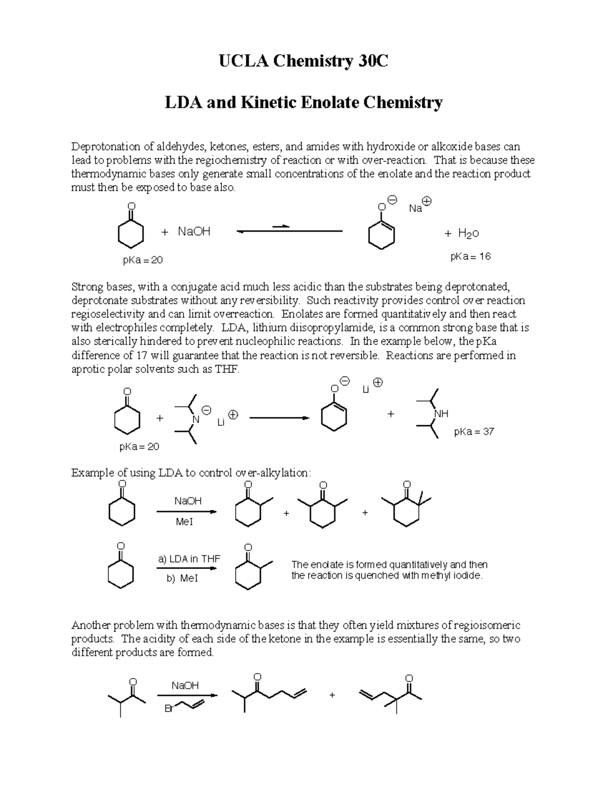 4 LDA and Kinetic Enolates - UCLA Chemistry 30C LDA and Kinetic Enolate ...