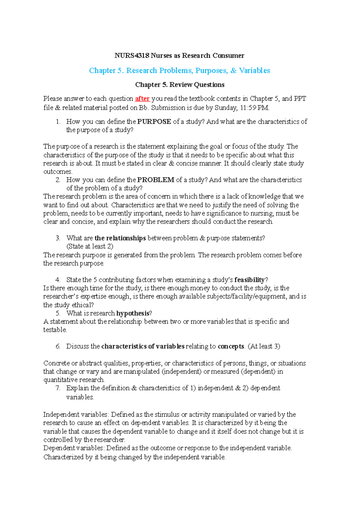 Chapter 5 review questions - NURS4318 Nurses as Research Consumer ...