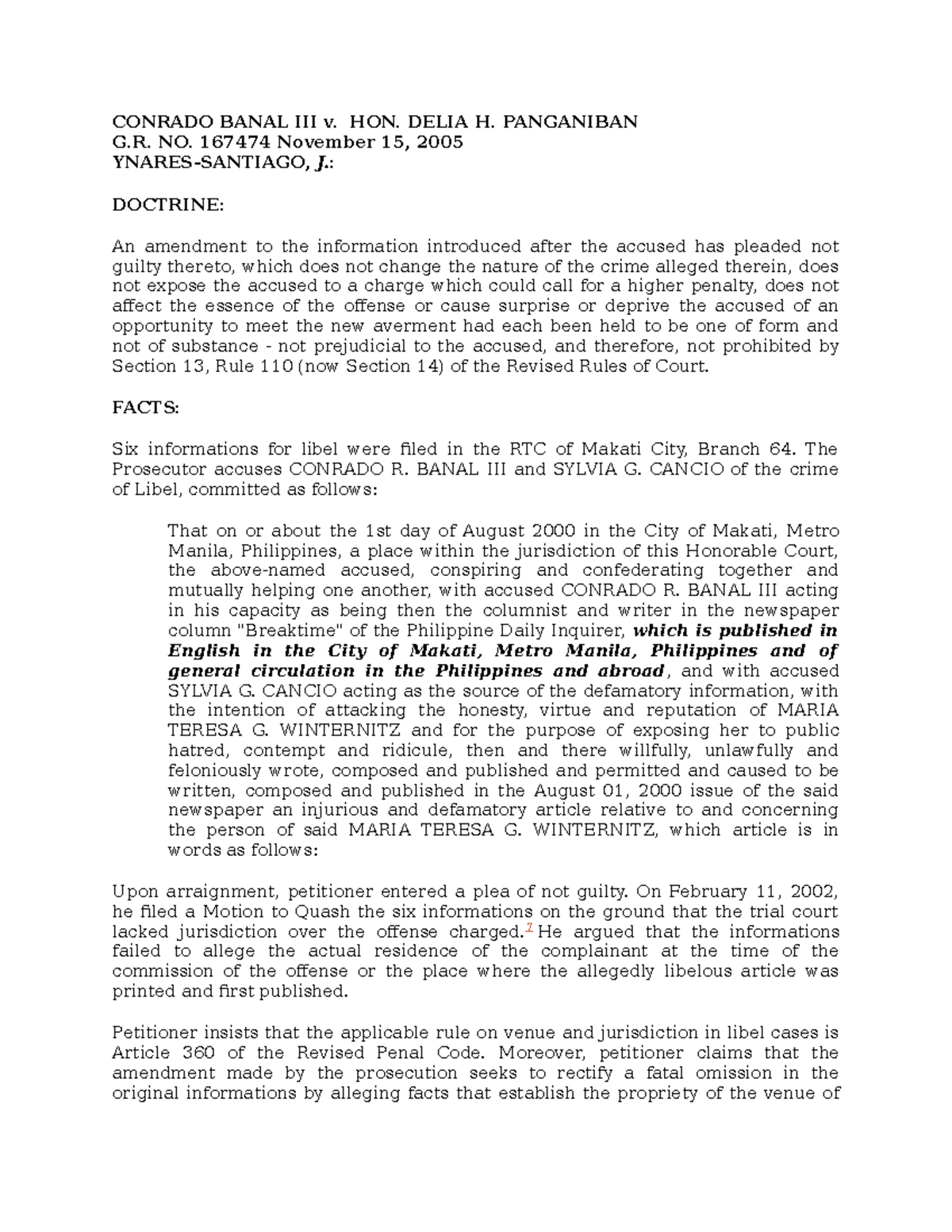 5 - Banal III vs Hon Panganiban - CONRADO BANAL III v. HON. DELIA H ...