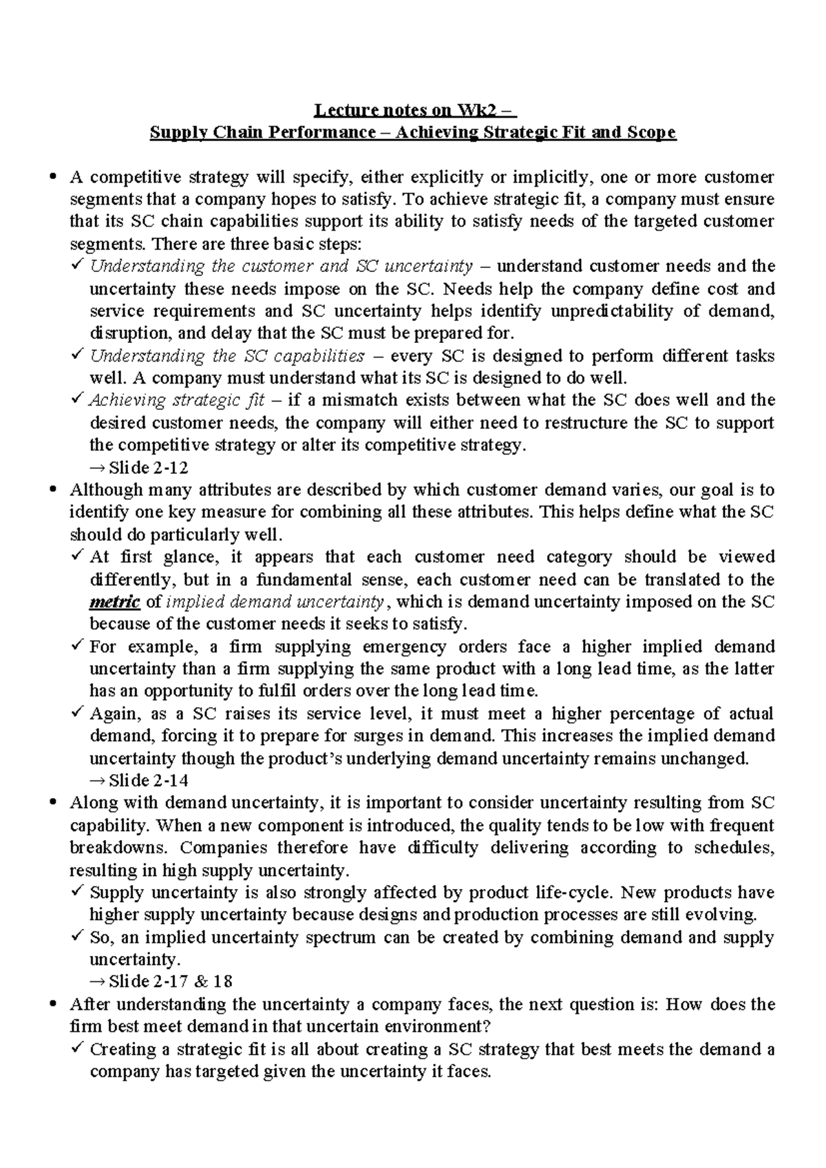 S2 - Supply Chain Performance - Achieving Strategic Fit and Scope ...