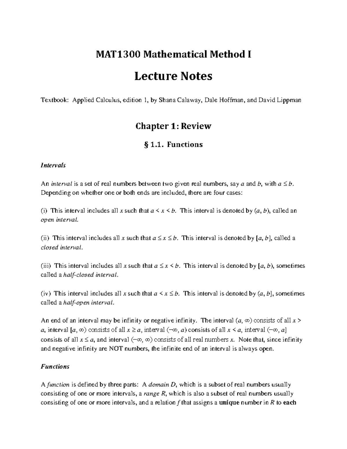 1300Notes F 19-Chap1 - Lecture notes 1 - MATͳ3ͲͲ Mathematical Method I ...