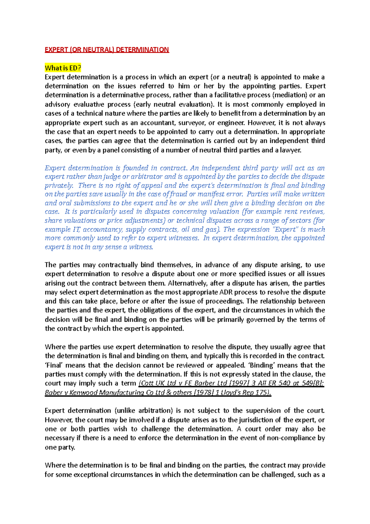 Expert Determination of ADR - EXPERT (OR NEUTRAL) DETERMINATION What is ...