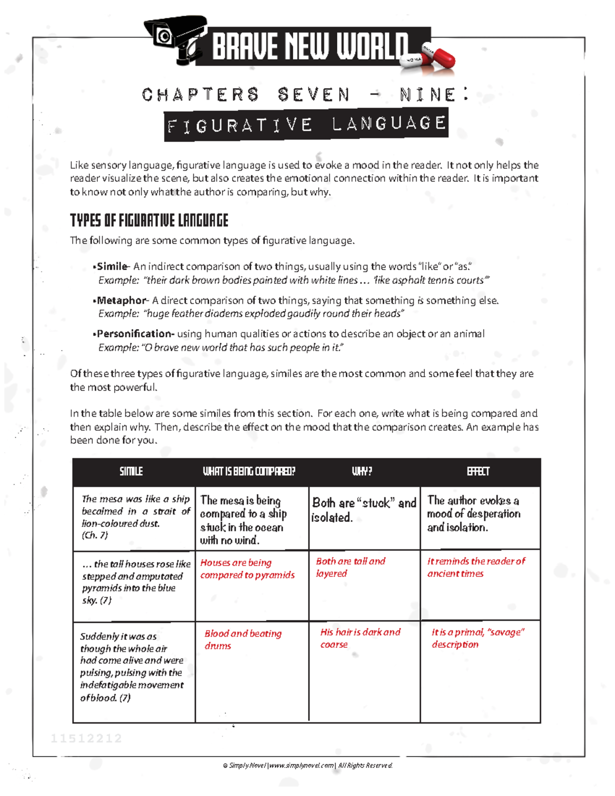 Answer KEY Chapters 7 9 Figurative Language - © Simply Novel ...