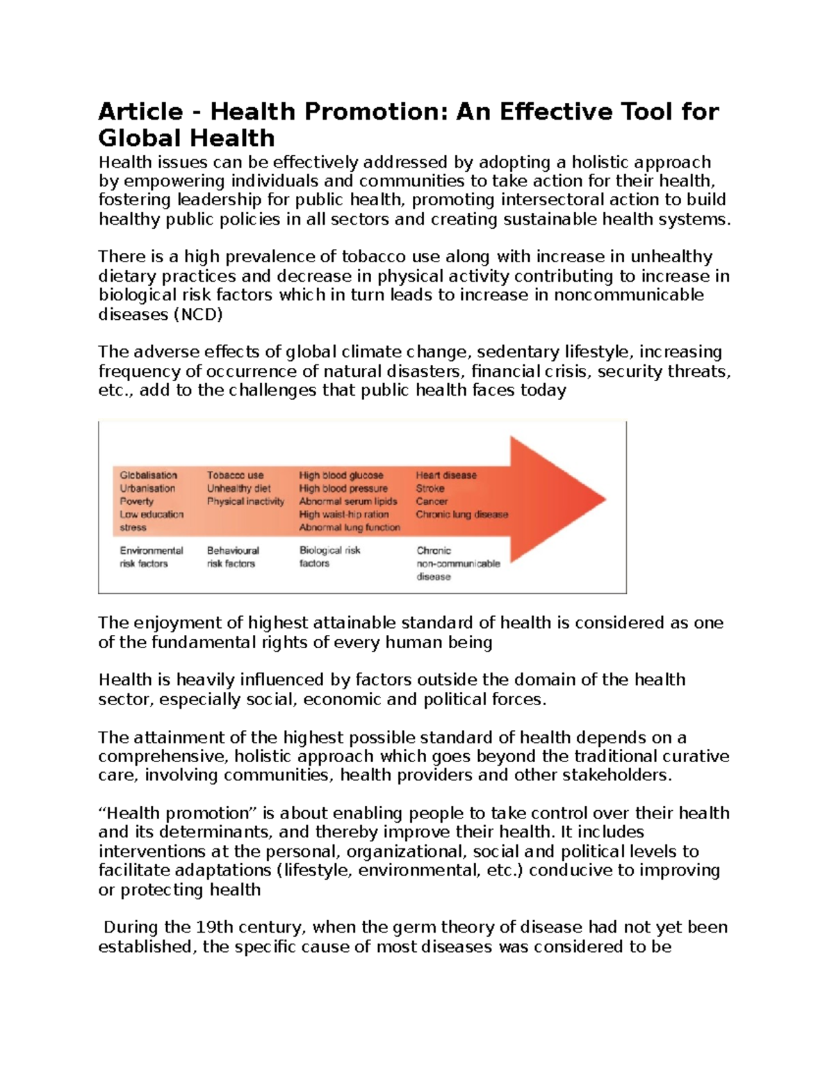 Article - Health Promotion Summary - Article - Health Promotion: An ...