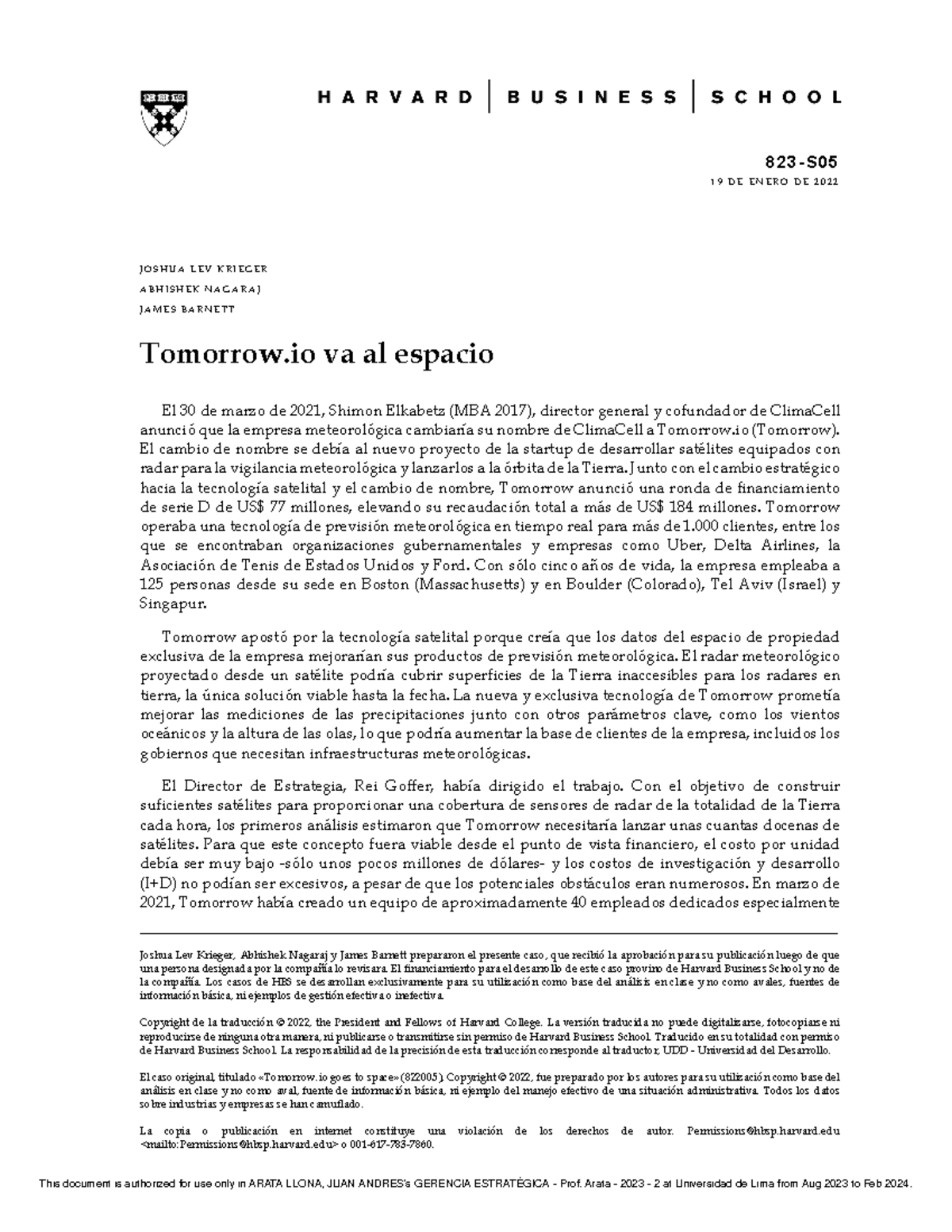 Caso Harvard Tomorrow.io - 8 2 3 -S 0 5 1 9 D E E N E R O D E 2 0 2 2 ...