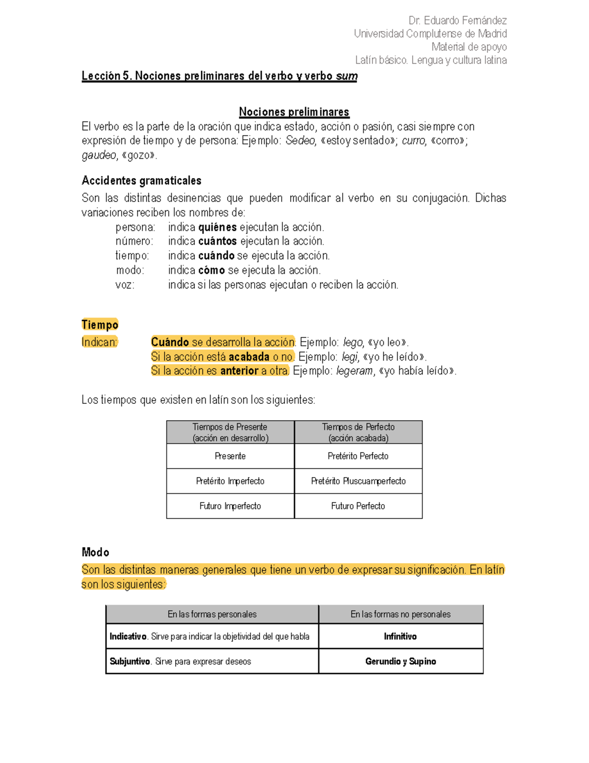 Lección 5. Verbo SUM - apuntes - Universidad Complutense de Madrid ...