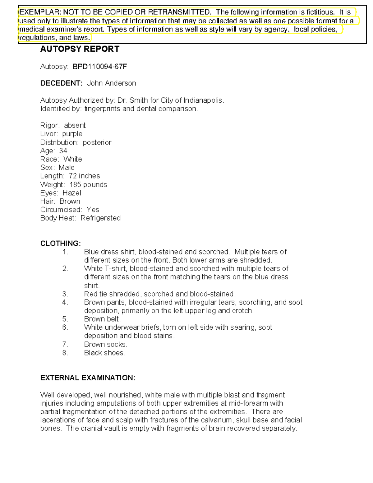 Medical Autopsy Report - AUTOPSY REPORT Autopsy: BPD110094-67F DECEDENT: John Anderson Autopsy ...