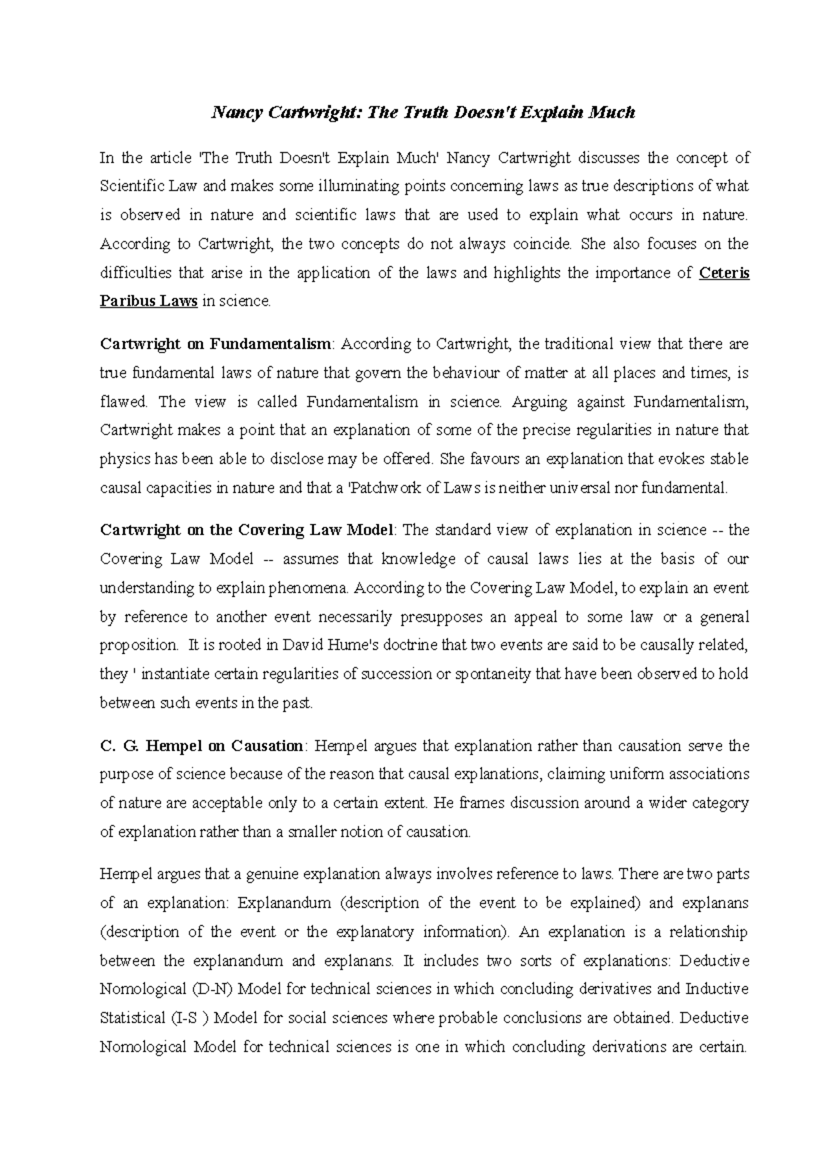 Nancy Cartwright 2 - According to Cartwright, the two concepts do not ...