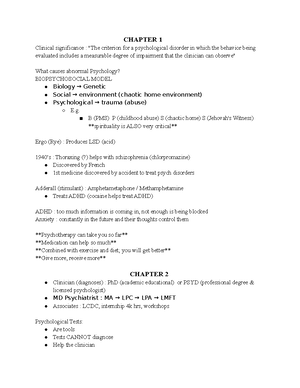 Abnormal Psychology - Notes - Chapter 1: Differences between normal and ...
