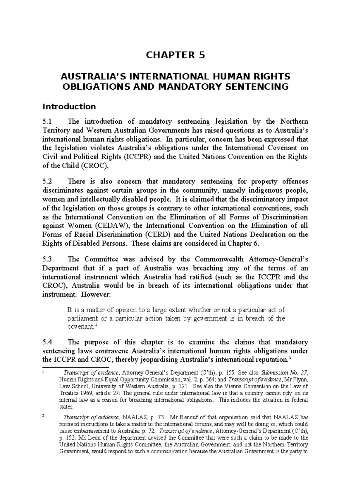 C05 doc - Assignment - CHAPTER 5 AUSTRALIA’S INTERNATIONAL HUMAN RIGHTS OBLIGATIONS AND ...