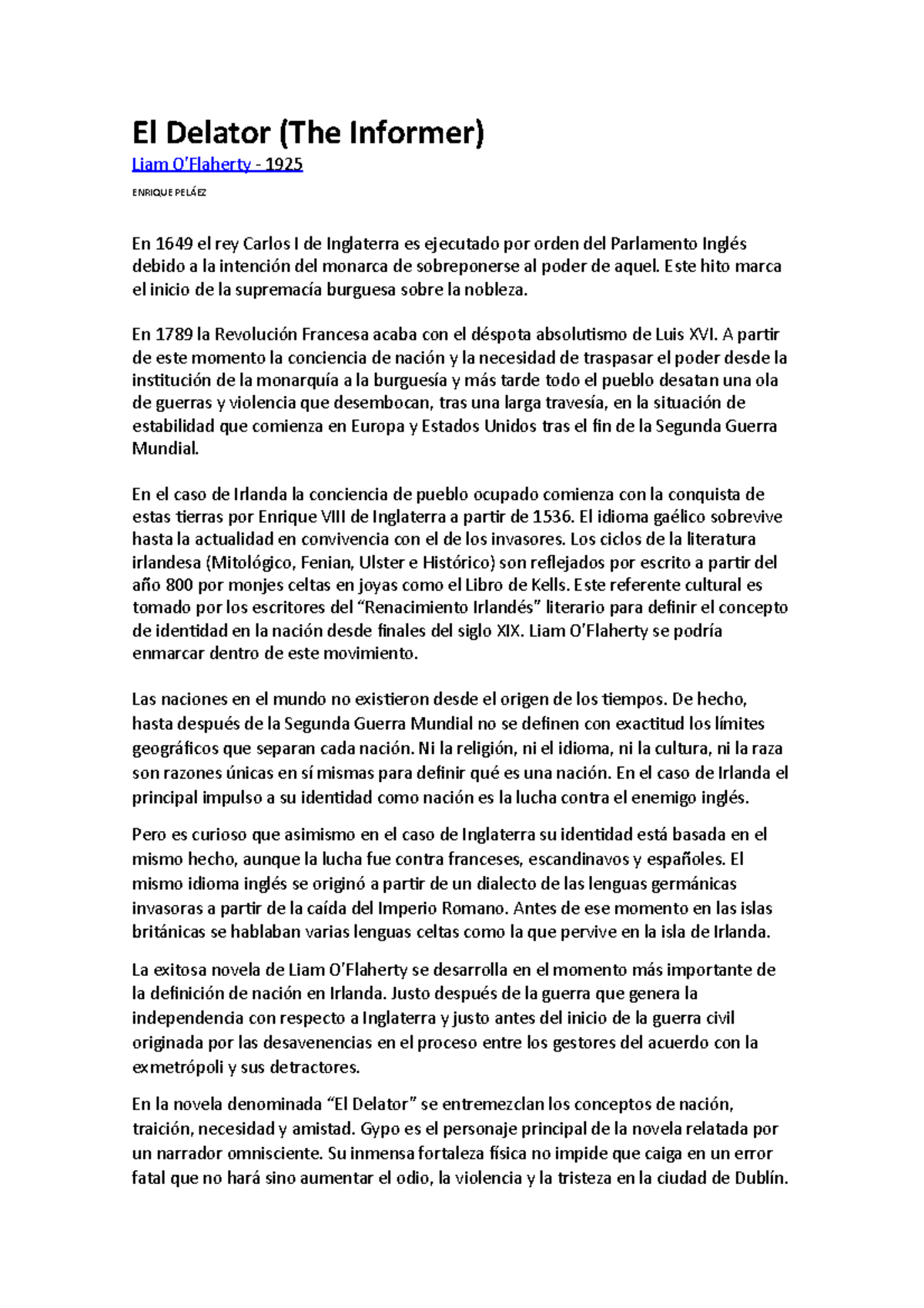 EL Delator Comentario Crítico - El Delator (The Informer) Liam O ...
