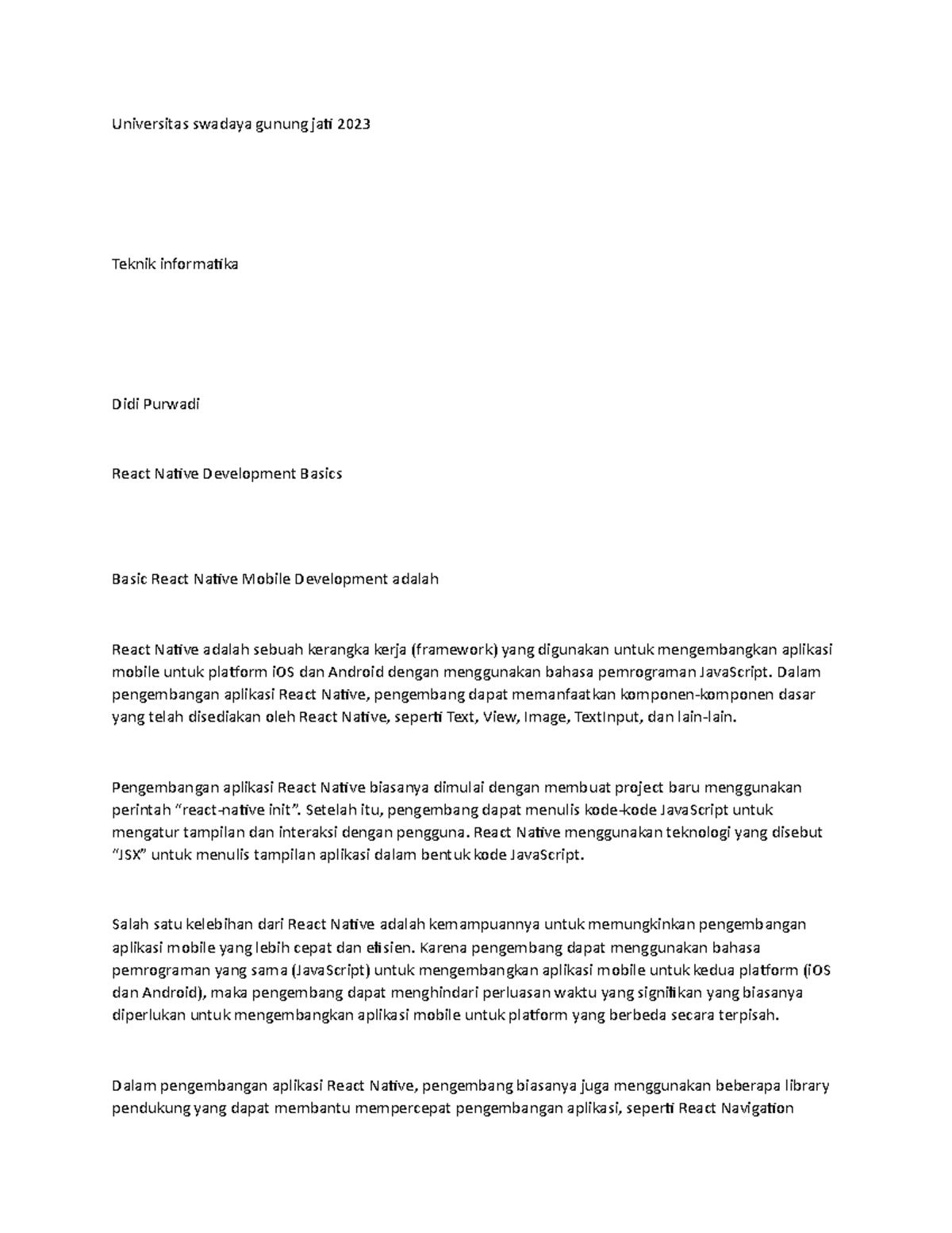 React Native Development Basics - Universitas swadaya gunung jati 2023 ...