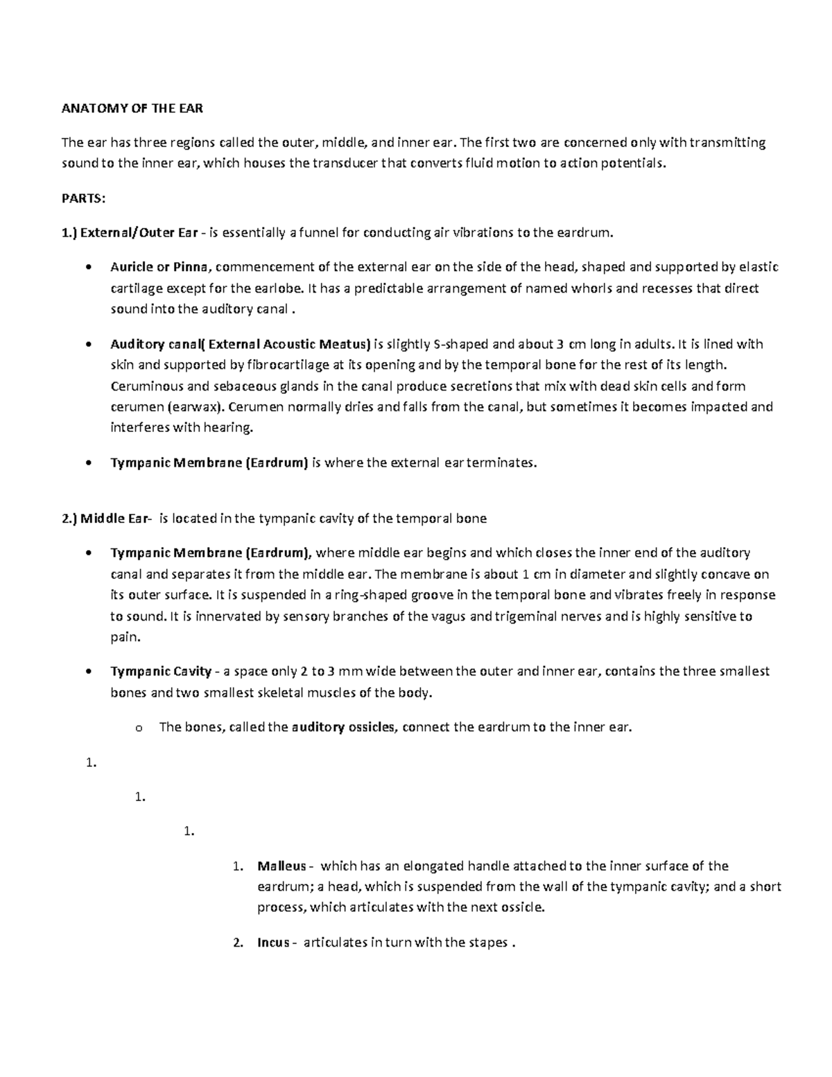 Anatomy OF THE EAR - study guide on ear - ANATOMY OF THE EAR The ear ...