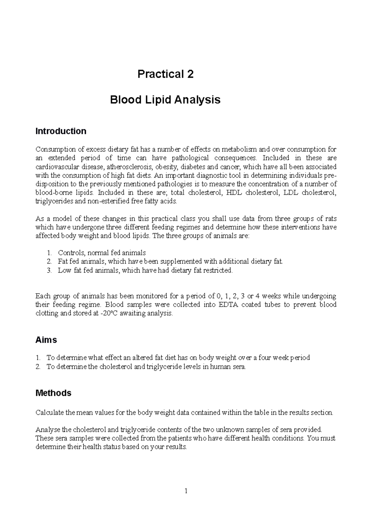 HBM2103 Lab 21 - Lab Practical - Practical 2 Blood Lipid Analysis ...