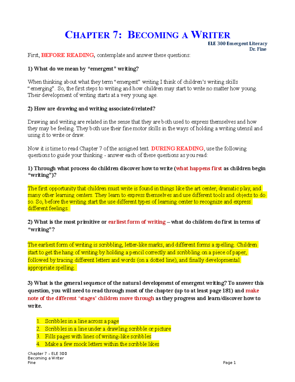 Ch. 7 Becoming a Writer Reading Guide - CHAPTER 7: BECOMING A WRITER ...