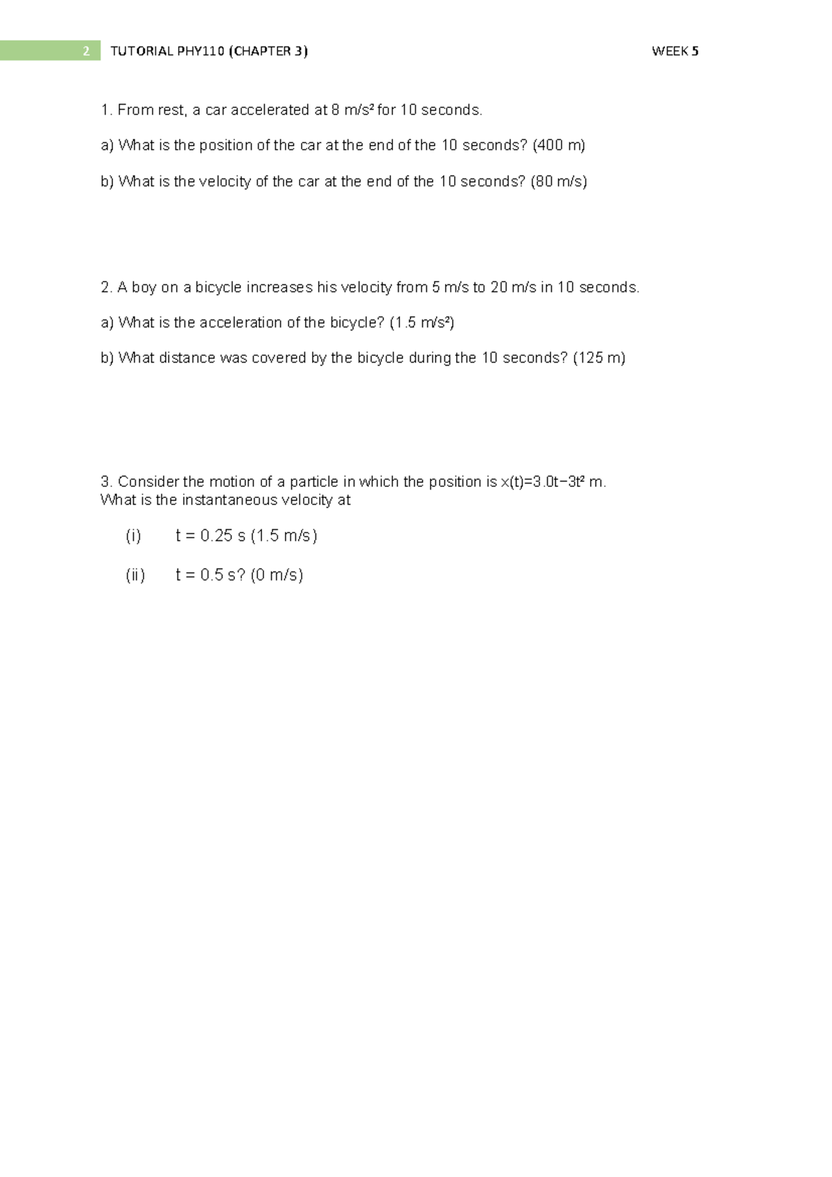 Tuto phy110 chapter 3 - Mechanics 1 - Mechanics 1 - UiTM - Studocu