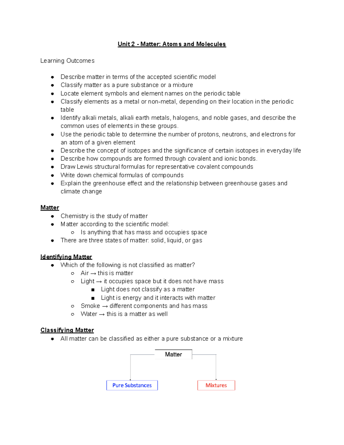 Chemistry Unit 2 - Matter Atoms and Molecules - Chemistry 1027A/B - UWO ...