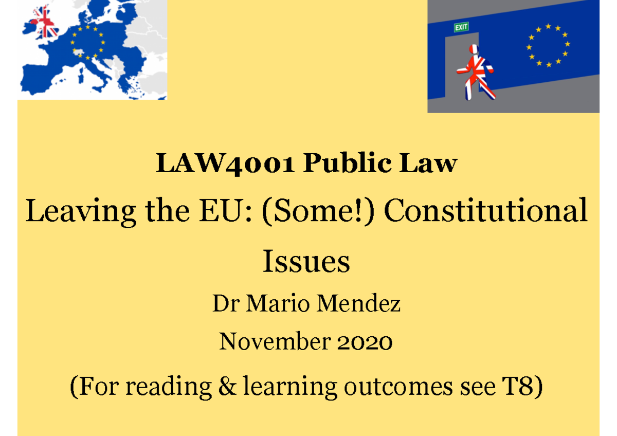 Joining & Leaving the EU Powerpoint slides - LAW4001 Public Law Leaving ...