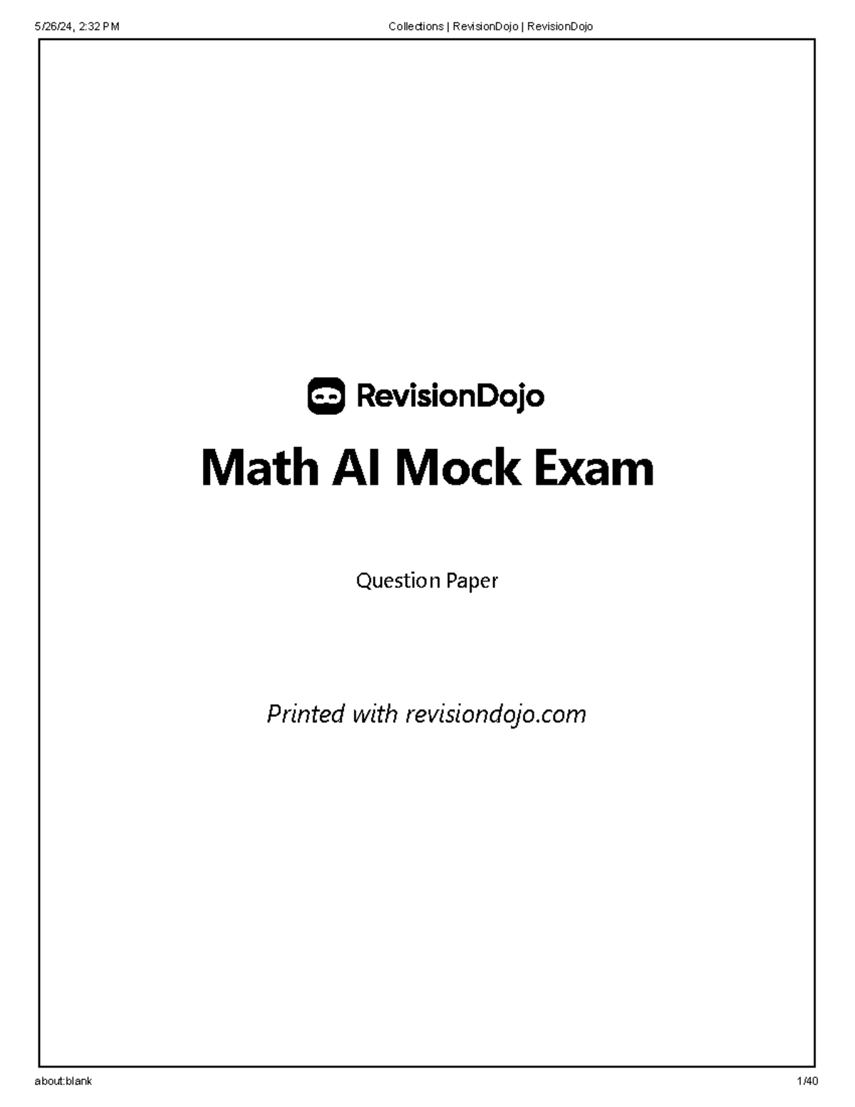 Maths mock 2 - kkkk - Math AI Mock Exam Question Paper Printed with ...