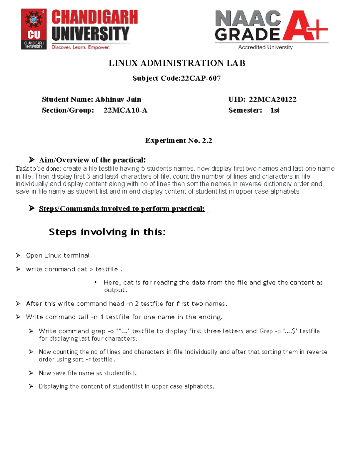 Linux - Good notes - LINUX ADMINISTRATION LAB Subject Code:22CAP ...