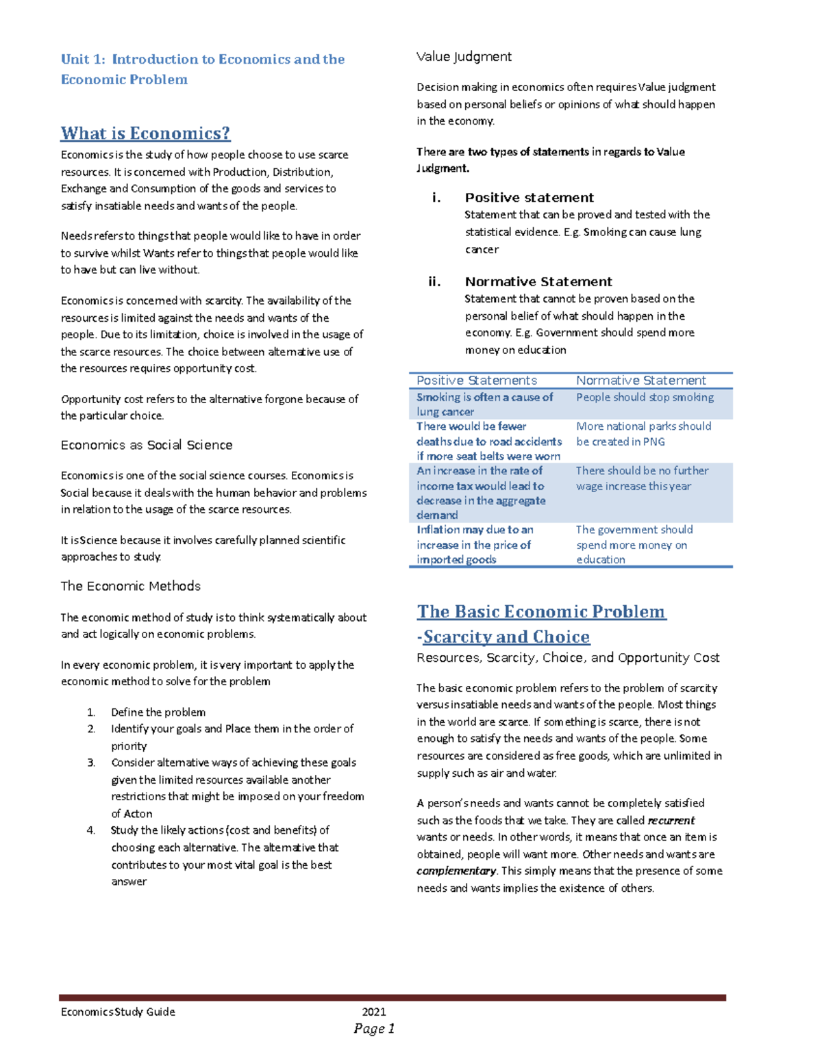 Grade 11 units - Unit 1: Introduction to Economics and the Economic ...