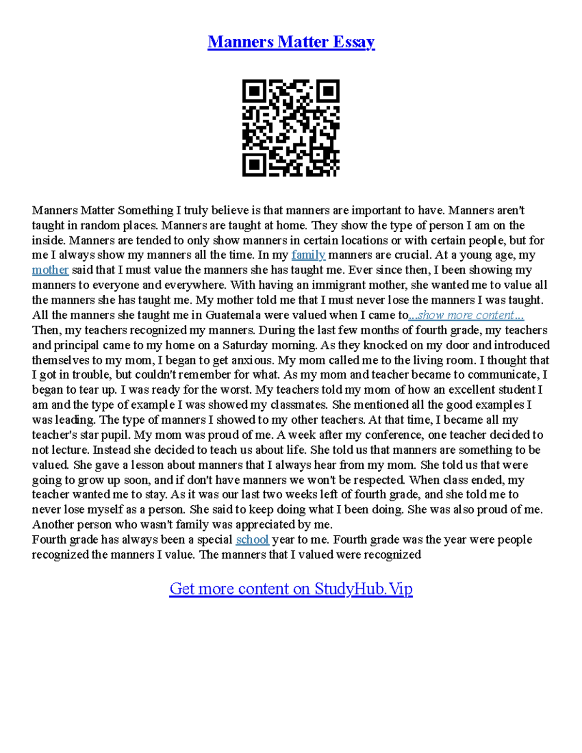 Essay On Good Manners - Manners Matter Essay Manners Matter Something I ...