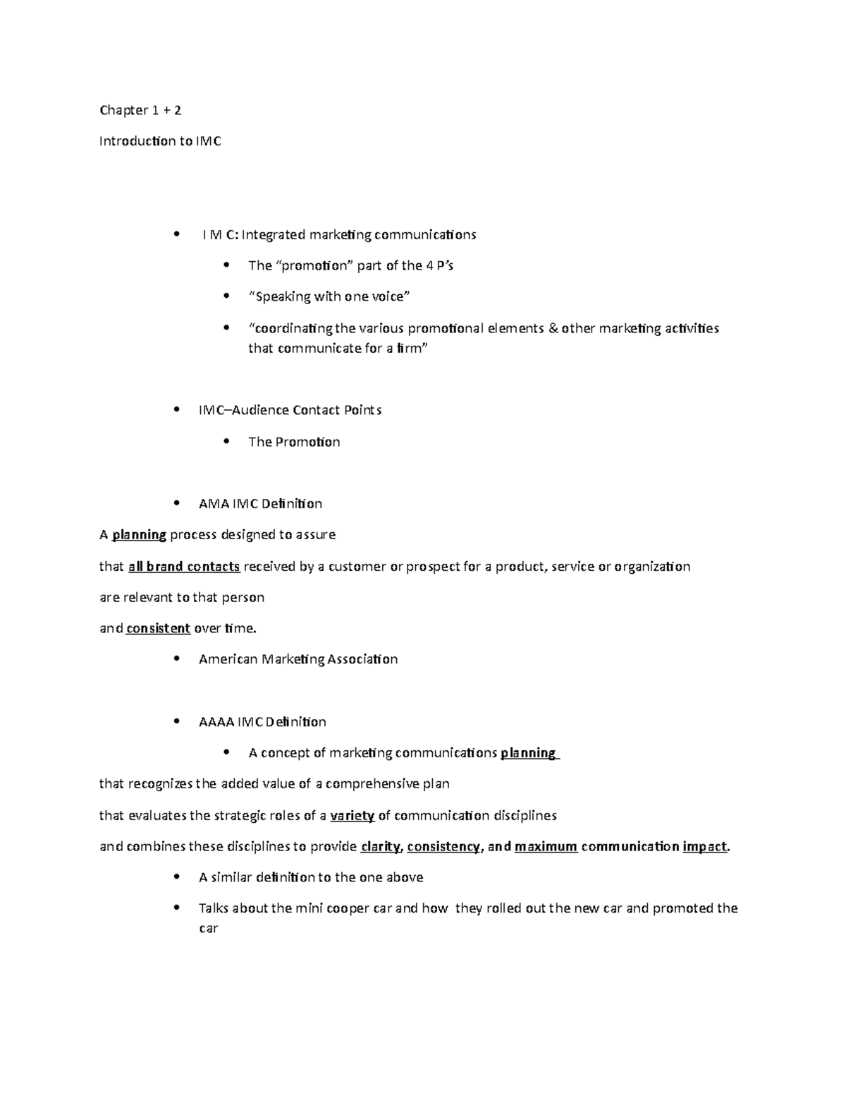 Chapter 1 +2 - Chapter 1 + 2 Introduction to IMC I M C: Integrated ...