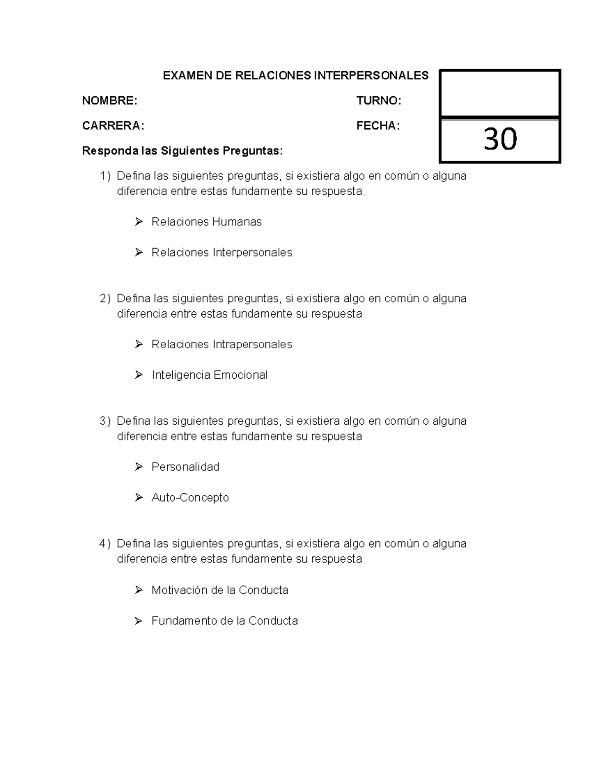 Examen DE Relaciones Interpersonales - EXAMEN DE RELACIONES ...